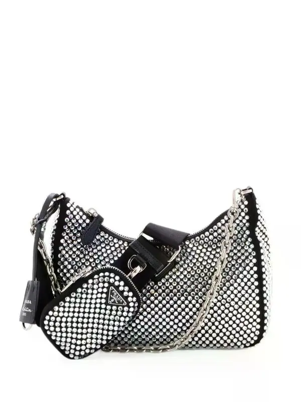 Prada Re-edition 2005 Shoulder Bag Crystal Embellished Satin - Black