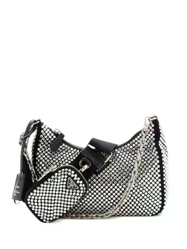 Prada Re-edition 2005 Shoulder Bag Crystal Embellished Satin - Black