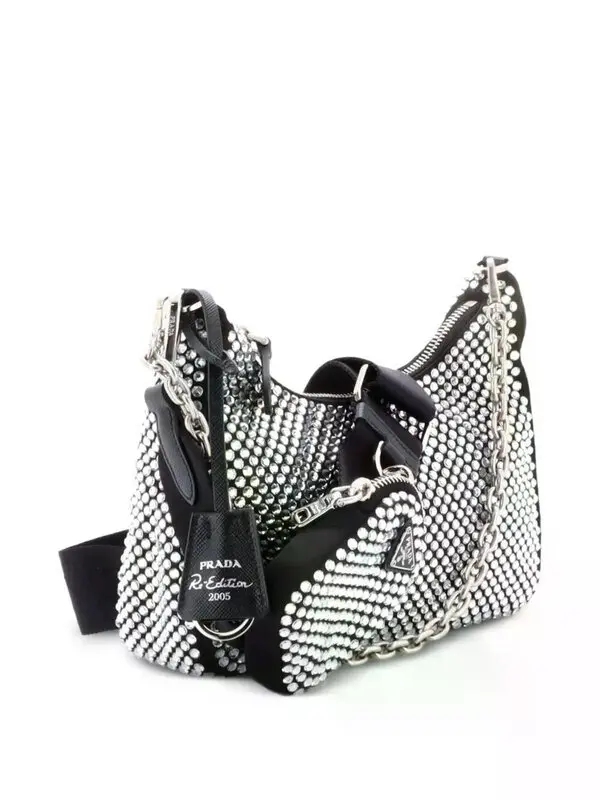 Prada Re-edition 2005 Shoulder Bag Crystal Embellished Satin - Black