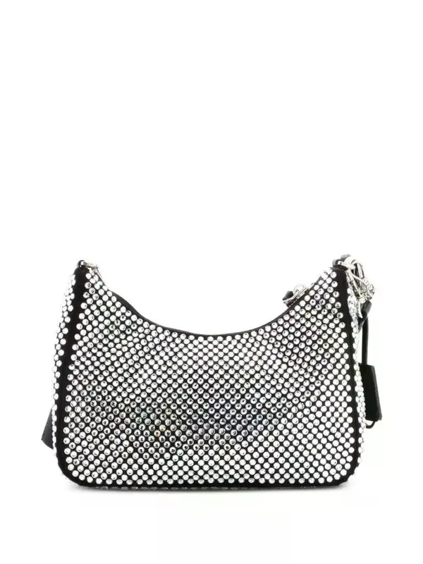 Prada Re-edition 2005 Shoulder Bag Crystal Embellished Satin - Black