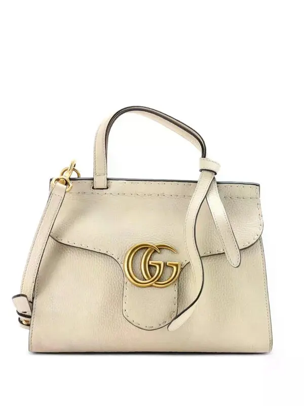 Gucci Gg Marmont Leather Mini Satchel Top Handle Bag - Neutrals