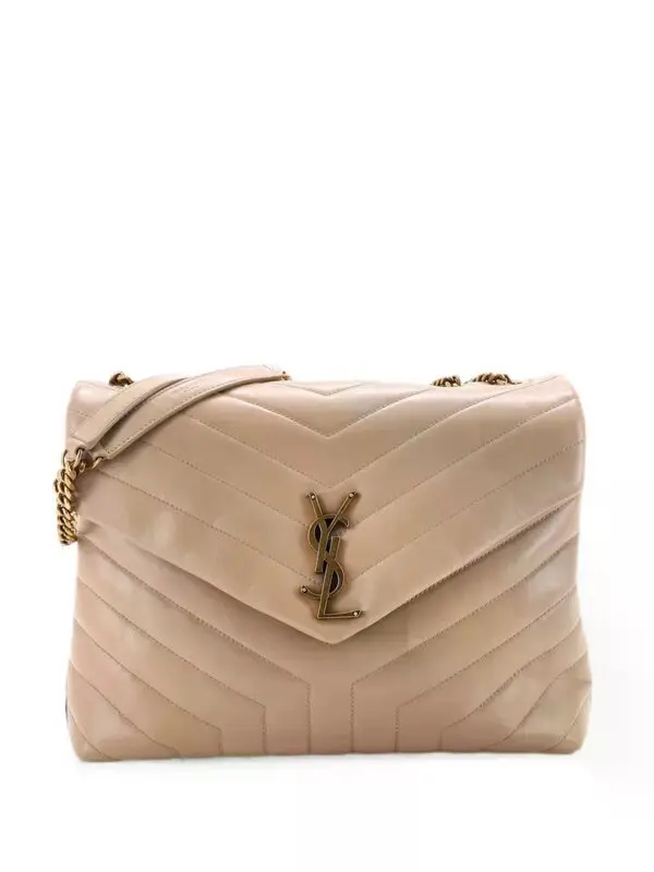 Saint Laurent Loulou Matelassé Chevron Leather Medium Shoulder Bag - Neutrals