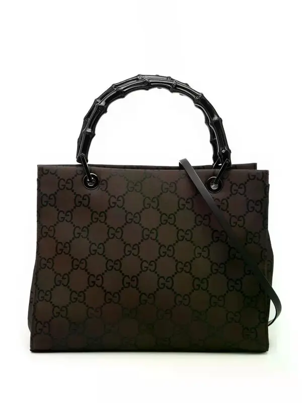 Gucci Gg Nylon Bamboo Satchel - Brown