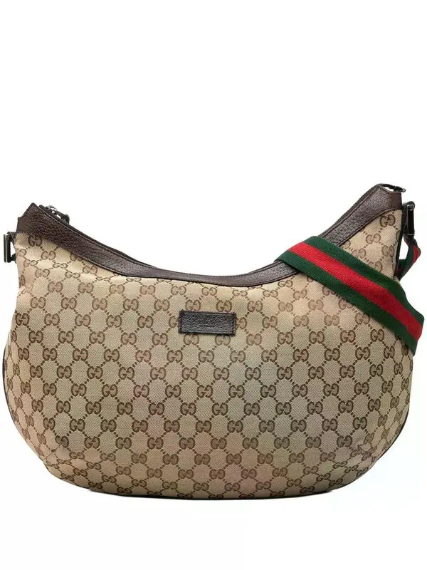 Gucci Gg Canvas Web Half Moon Crossbody Bag