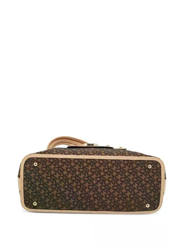 Dkny Logo-jacquard Leather-trim Satchel Bag - Brown