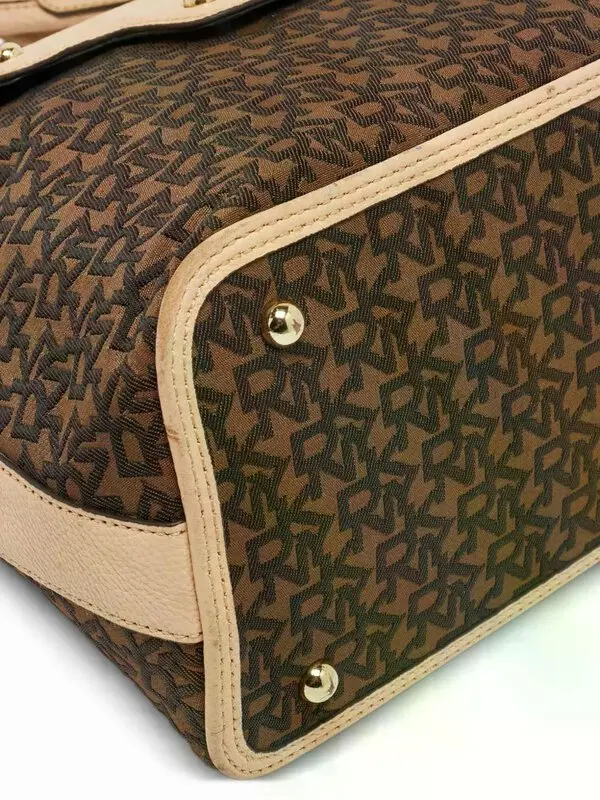 Dkny Logo-jacquard Leather-trim Satchel Bag - Brown
