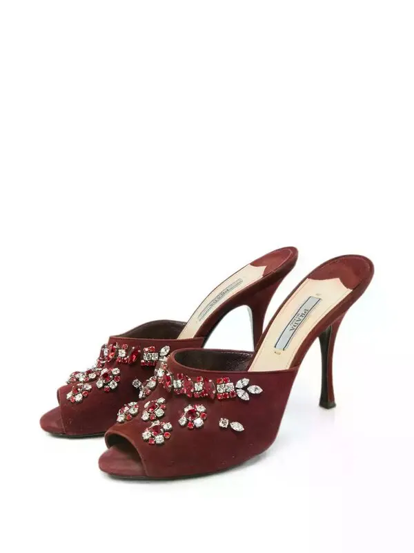 Prada Crystal-embellished Suede Heeled Mules