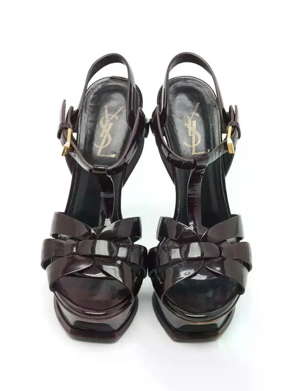 Saint Laurent Tribute Leather Heeled Sandals - Red