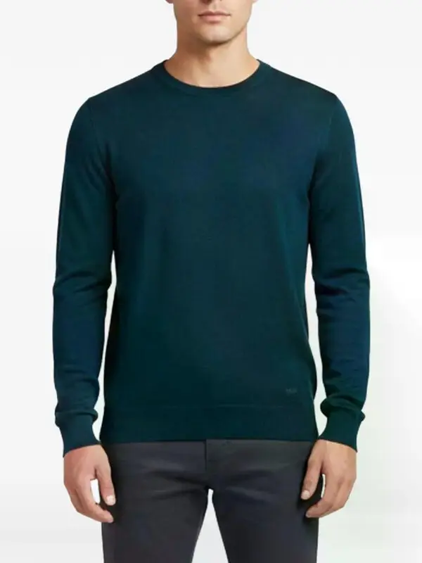 Emporio Armani Green Virgin Wool Fine Knit Crew Neck Long Sleeve Sweater