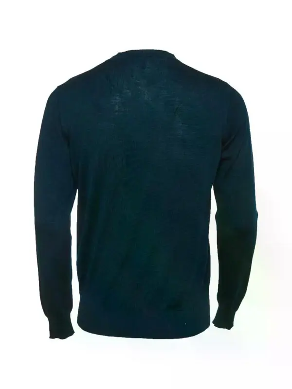 Emporio Armani Green Virgin Wool Fine Knit Crew Neck Long Sleeve Sweater