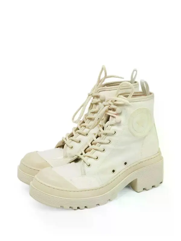 Dior White Star-patch Detail Lace-up Canvas Combat Boots