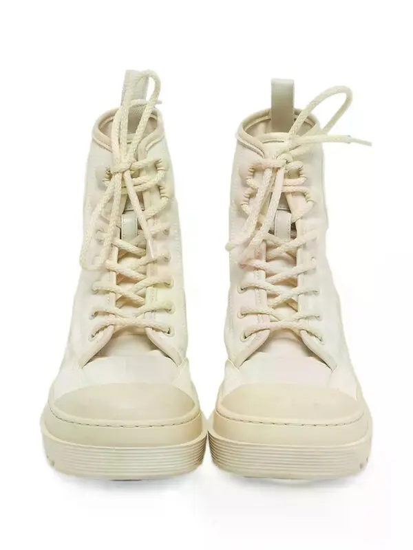 Dior White Star-patch Detail Lace-up Canvas Combat Boots