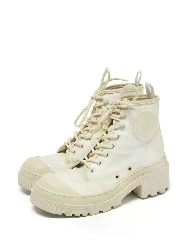 Dior White Star-patch Detail Lace-up Canvas Combat Boots