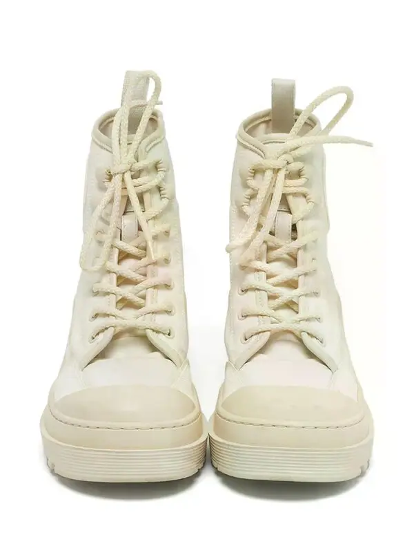 Dior White Star-patch Detail Lace-up Canvas Combat Boots