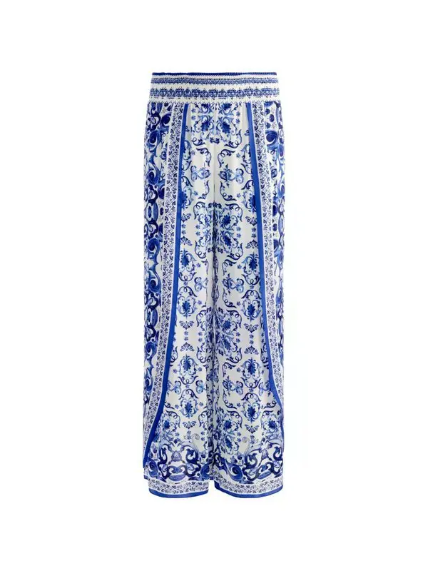Alice + Olivia Larissa Majolica Print Palazzo Pants - Blue