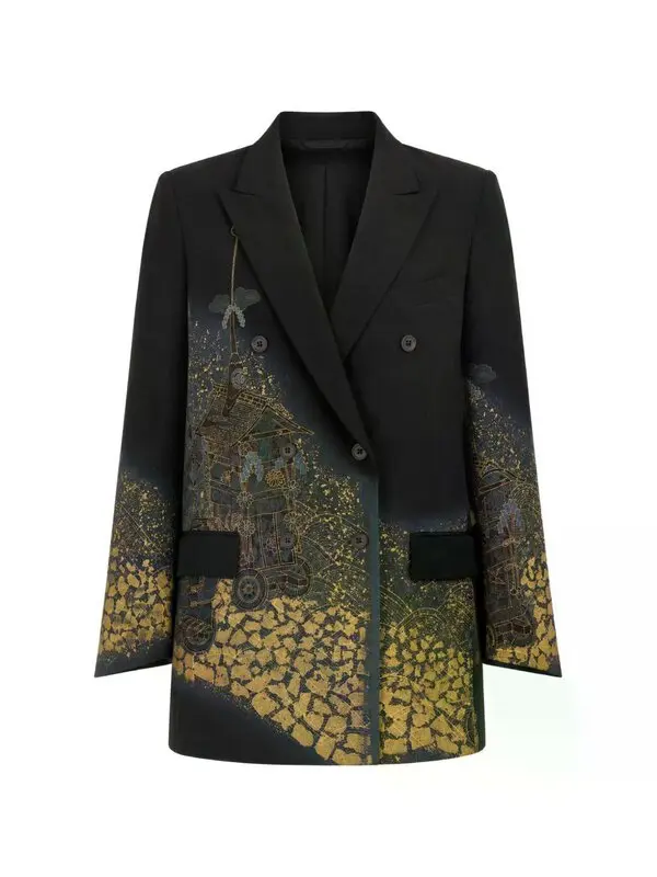 IBRIGU Graphic Print Double-breasted Coat - Black