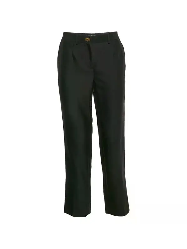 FERRAGAMO Gancini Plaque Wool Trousers - Black