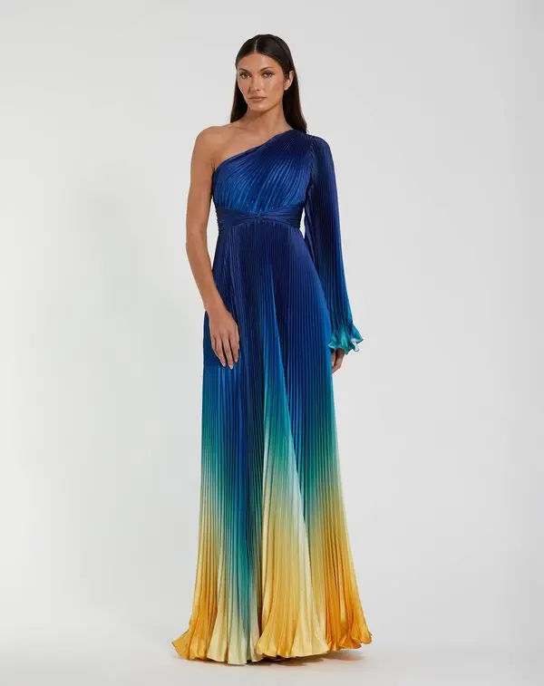 Mac Duggal Petite One-shoulder Ombre Gown - Blue