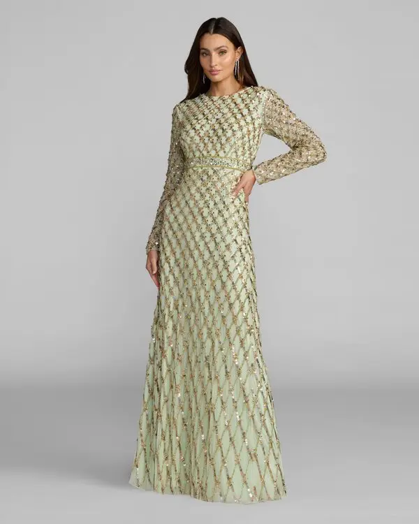 Mac Duggal Embellished High Neck Gown - Sage