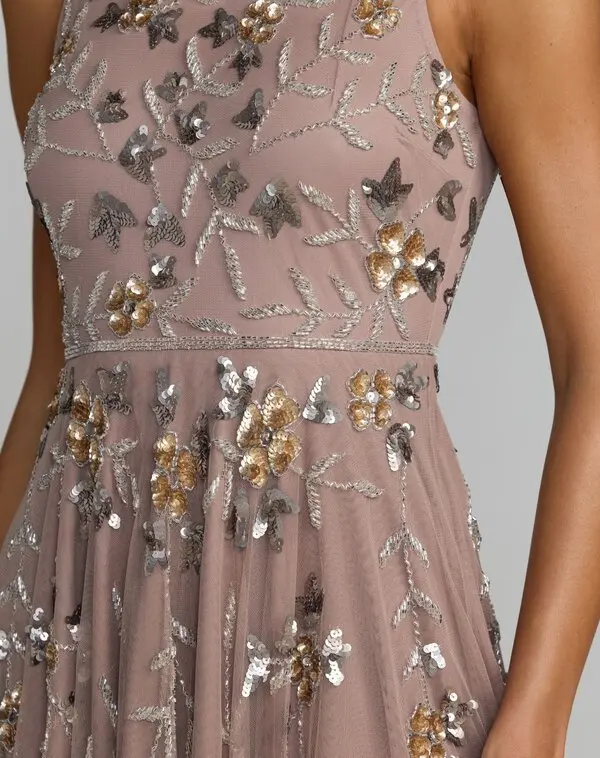 Mac Duggal Embellished High Neck Sleeveless Midi Dress
