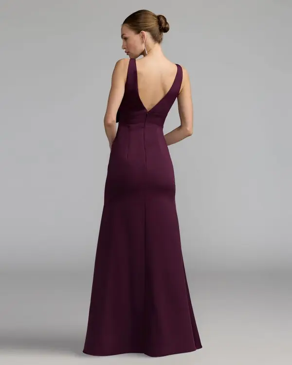 Mac Duggal Crepe Gown With V-neck And Bow Detail - Purple