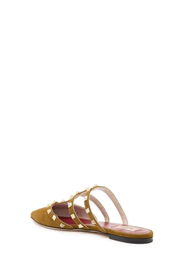 Valentino Garavani Rockstud Suede Pointed Toe Mules - Camel