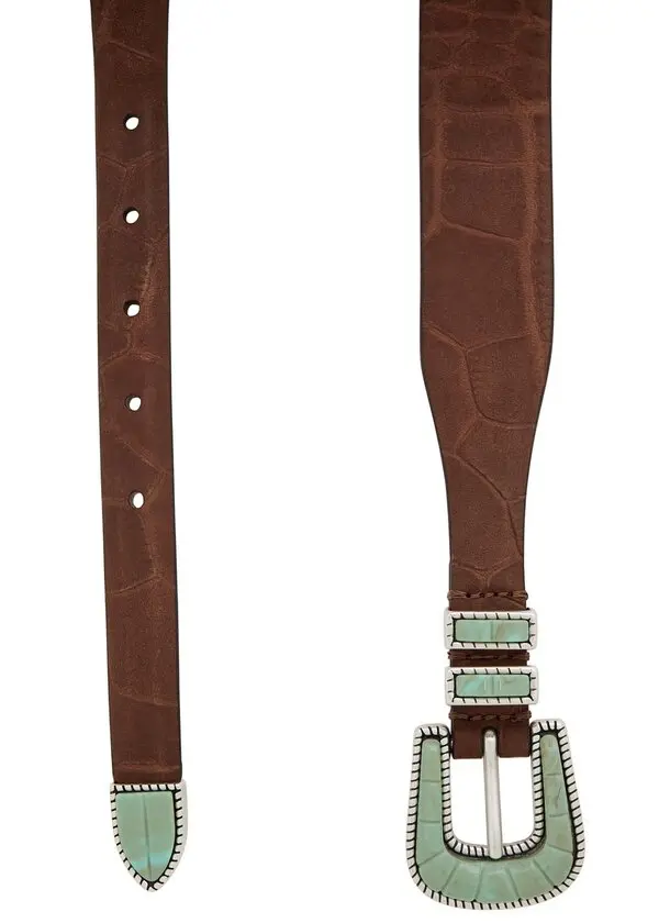 SILVER OSTRICH Embossed Nubuck Belt