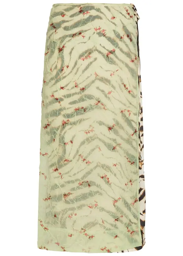 GANNI Zebra-print Layered Maxi Wrap Skirt - Multicoloured