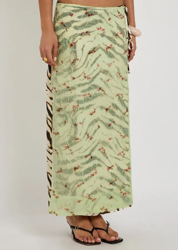 GANNI Zebra-print And Floral Layered Maxi Wrap Skirt