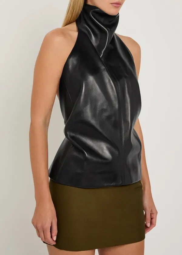 Khaite Draped Leather Halterneck Top