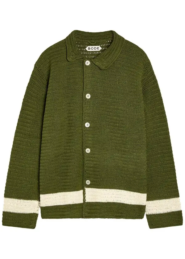 BODE Crochet Cotton Shirt With Beaded Logo
