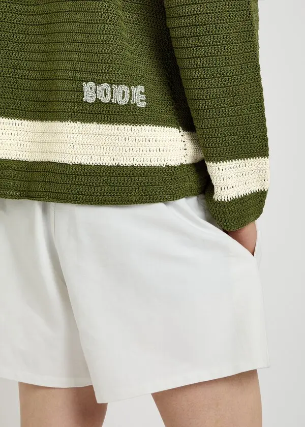 BODE Crochet Cotton Shirt With Beaded Logo