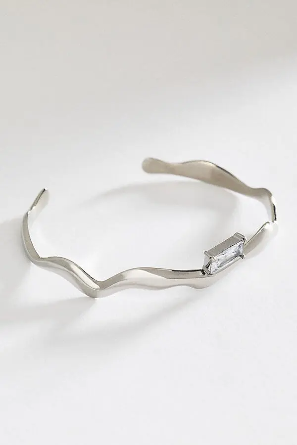Anthropologie Water Resistant Wavy Cuff Bracelet - Silver