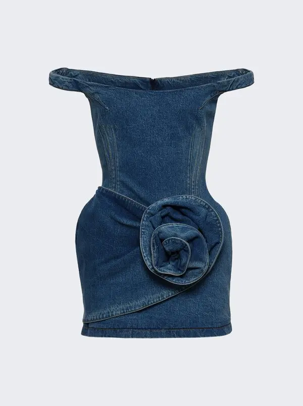Magda Butrym Off The Shoulder Sculpted Flower Denim Mini Dress - Blue
