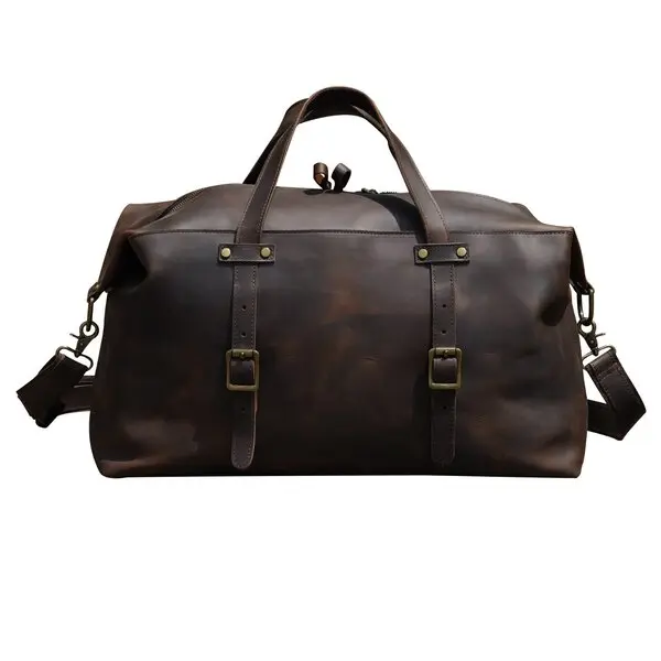 TOURI Large Genuine Leather Holdall -worn