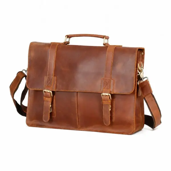 TOURI Genuine Leather Briefcase - Brown