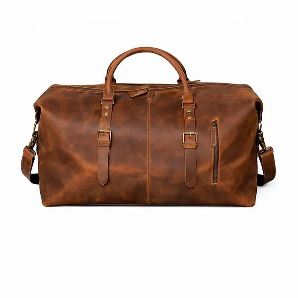 TOURI Zip Detail Genuine Leather Holdall Browns - Brown