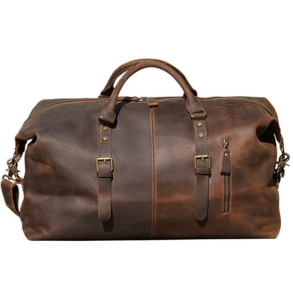 TOURI Genuine Leather Holdall - Brown