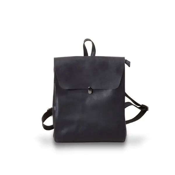 TOURI Handmade Genuine Leather Minimalist Backpack - Black
