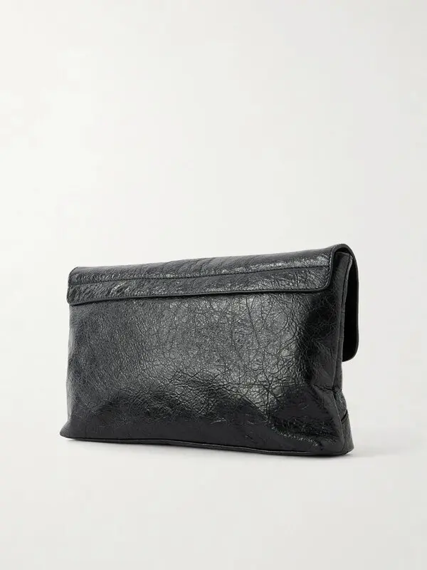 Balenciaga Le City Crinkled Leather Clutch With Detachable Wrist Strap - Black