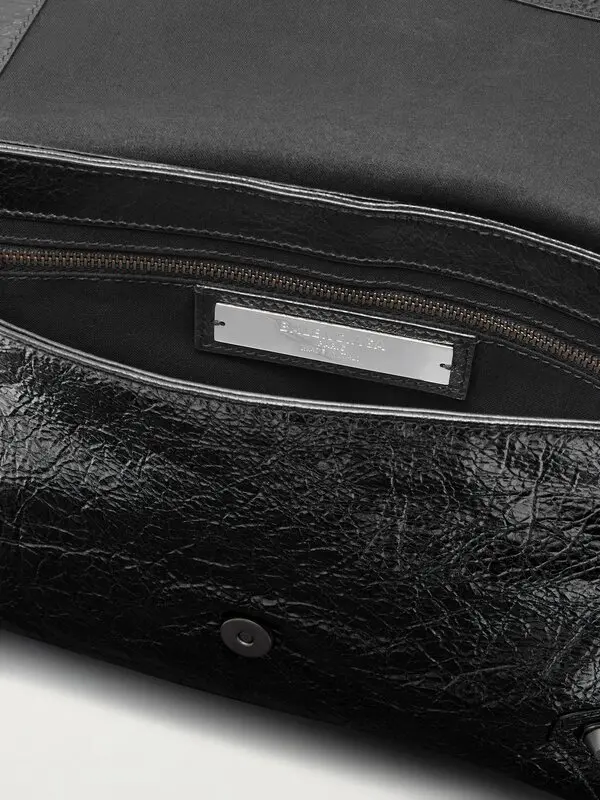 Balenciaga Le City Crinkled Leather Clutch With Detachable Wrist Strap - Black