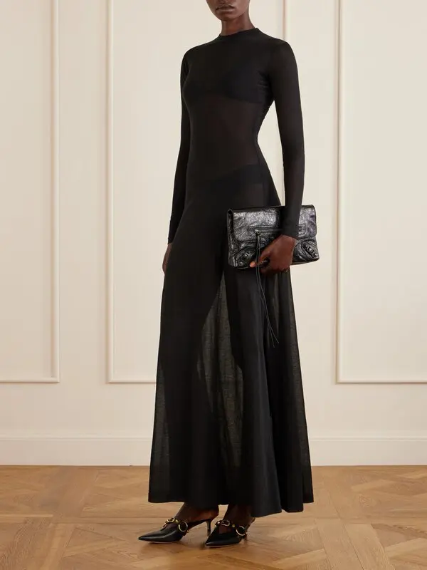 Balenciaga Le City Crinkled Leather Clutch With Detachable Wrist Strap - Black