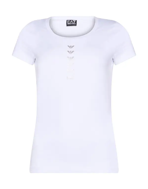 EA7 Cotton & Elastane Logo Print Crewneck T-shirt - White