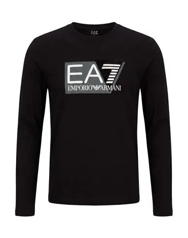 EA7 Long Sleeve Cotton Blend T-shirt With Logo Print - Black
