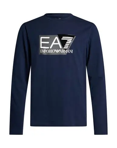 EA7 Long Sleeve Cotton Blend T-shirt With Logo Print - Navy
