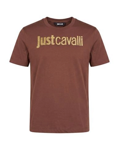 Just Cavalli Cotton Jersey T-shirt With Glittered Logo - Brown