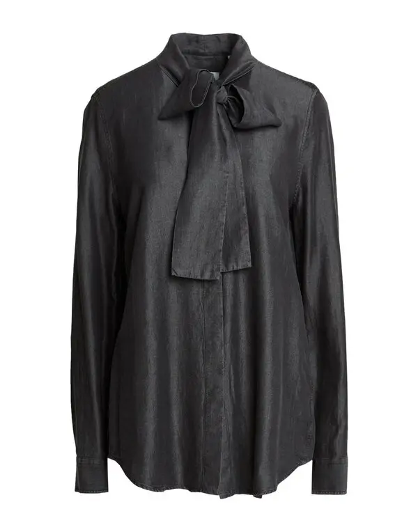 XACUS Charcoal Lyocell Denim Shirt With Bow Detail