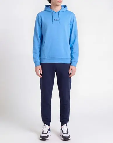 EA7 Hooded Cotton Sweatshirt With Kangaroo Pocket - Azure