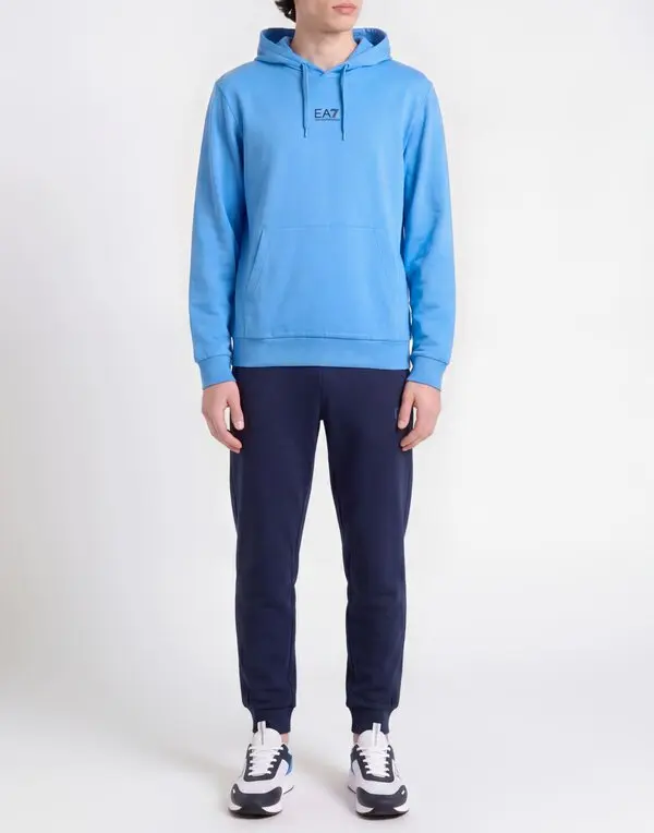 EA7 Hooded Cotton Sweatshirt With Kangaroo Pocket - Azure