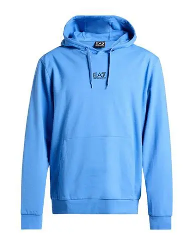 EA7 Hooded Cotton Sweatshirt With Kangaroo Pocket - Blue